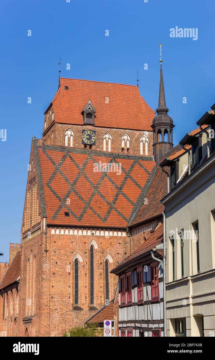 Houses and church in the historic center of Gustrow, Germany Stock ...