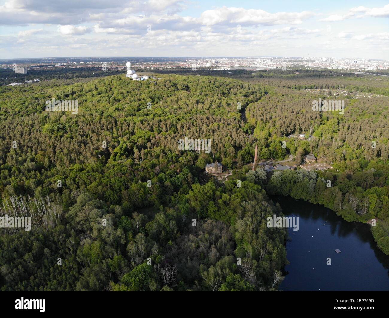 Aerial view of lake Teufelssee a glacial lake in the Grunewald forest ...