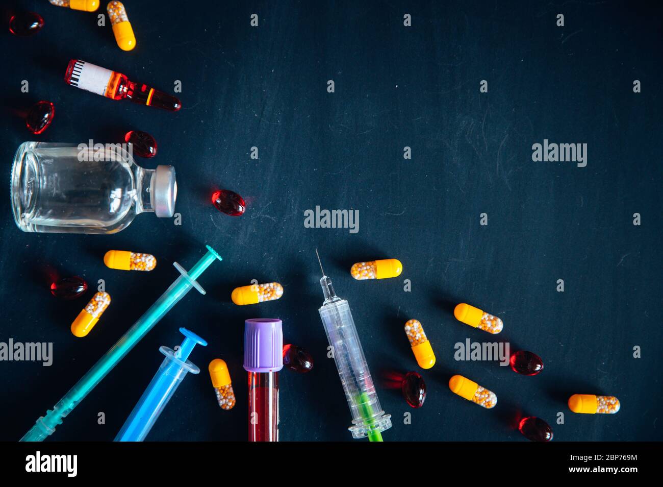 Drugs, syringe and Medicine bottle for injection. Doping in sport ...