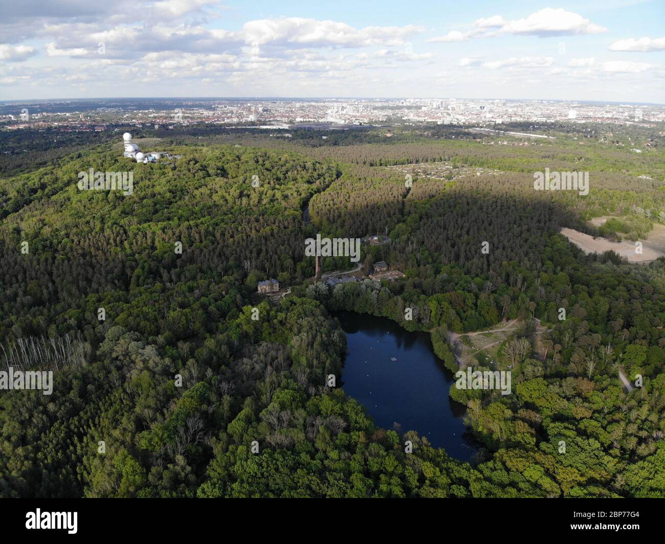 Aerial view of lake Teufelssee a glacial lake in the Grunewald forest ...