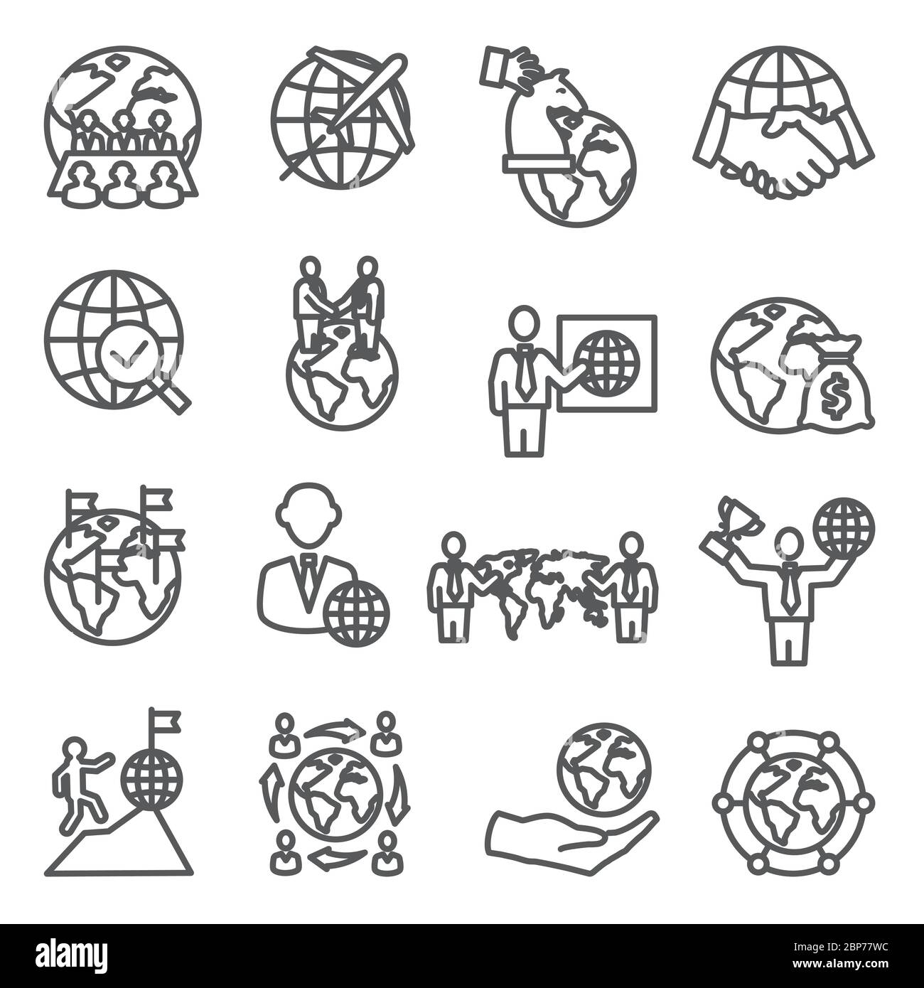 Global Business Line Icons Set on white background Stock Vector Image ...