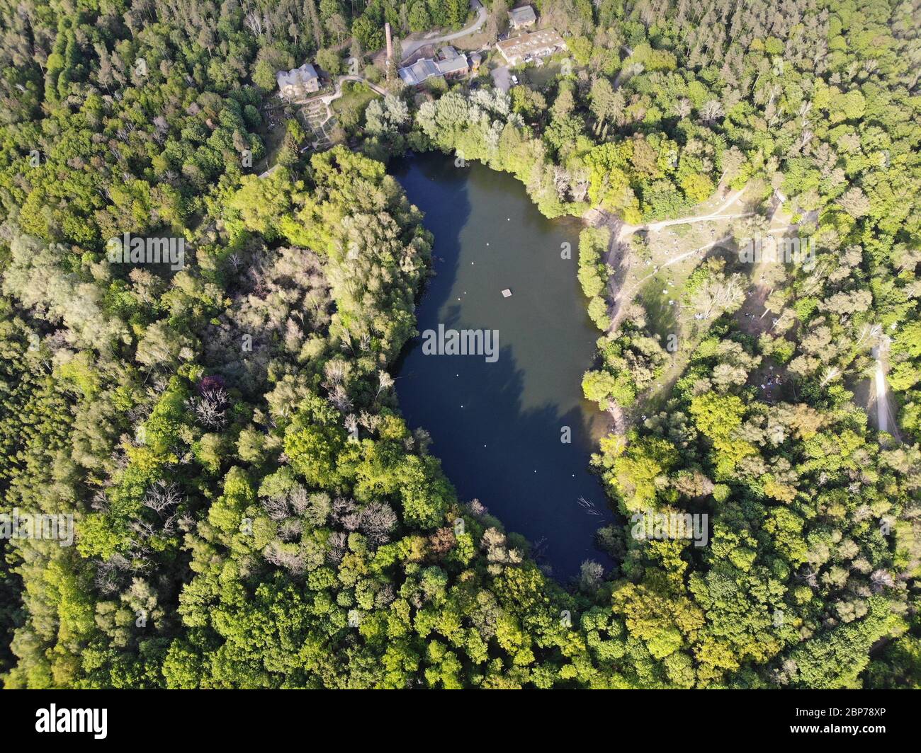 Aerial view of lake Teufelssee a glacial lake in the Grunewald forest ...