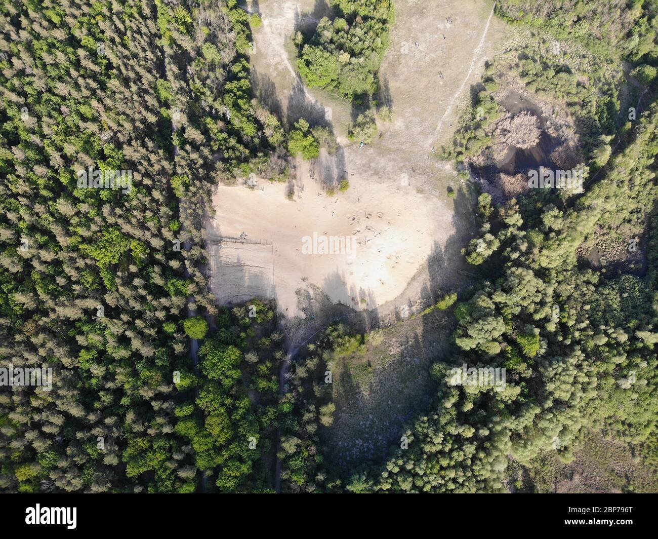 Aerial view of lake Teufelssee a glacial lake in the Grunewald forest ...