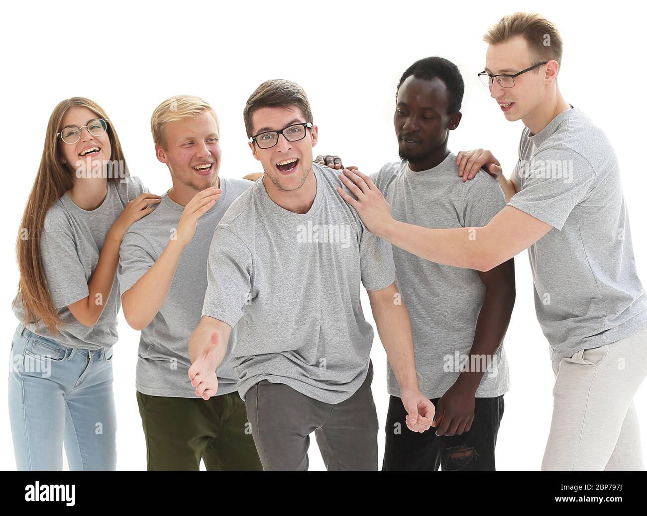 in full growth. group of diverse young people in identical t-shi Stock ...