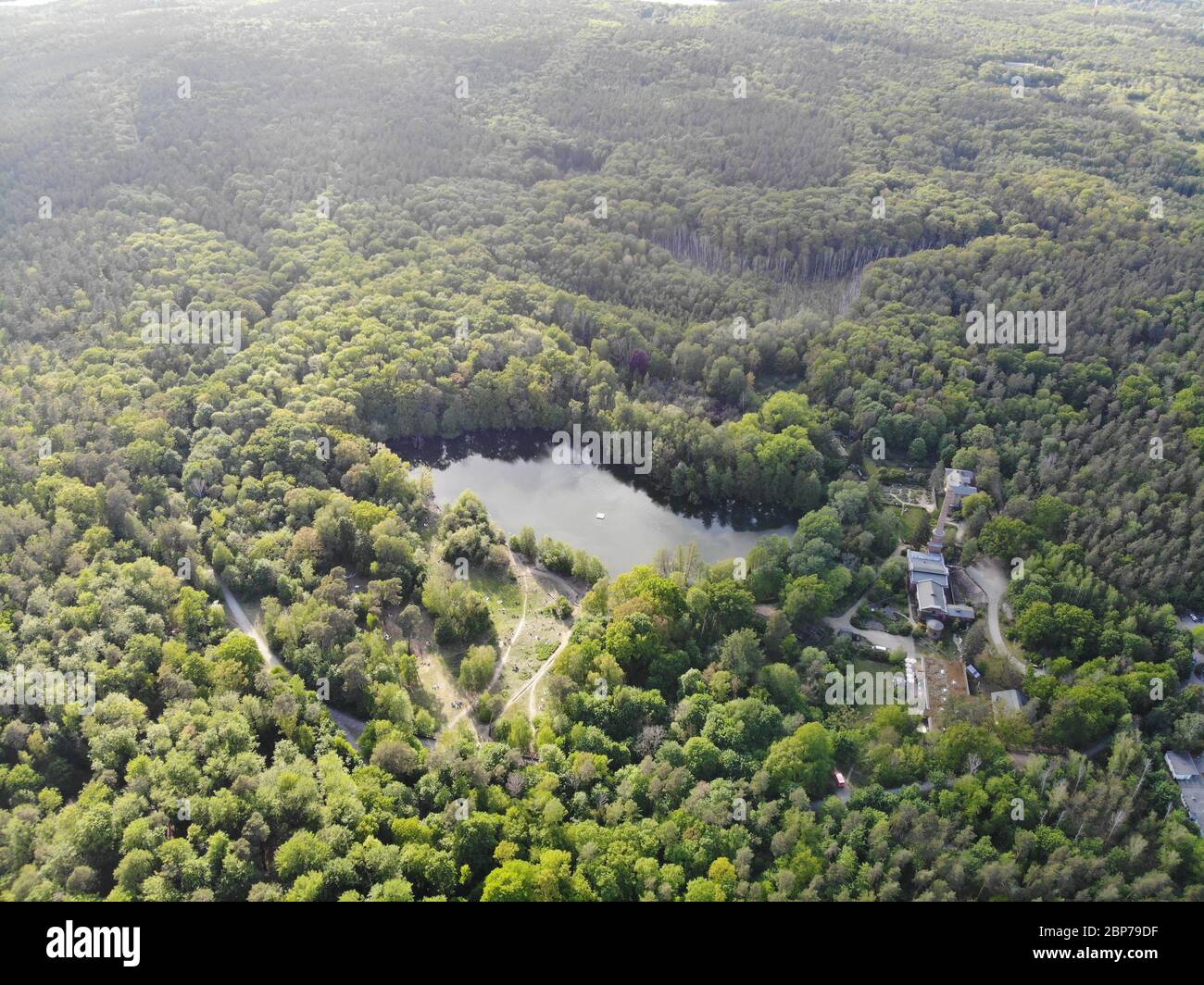 Aerial view of lake Teufelssee a glacial lake in the Grunewald forest ...