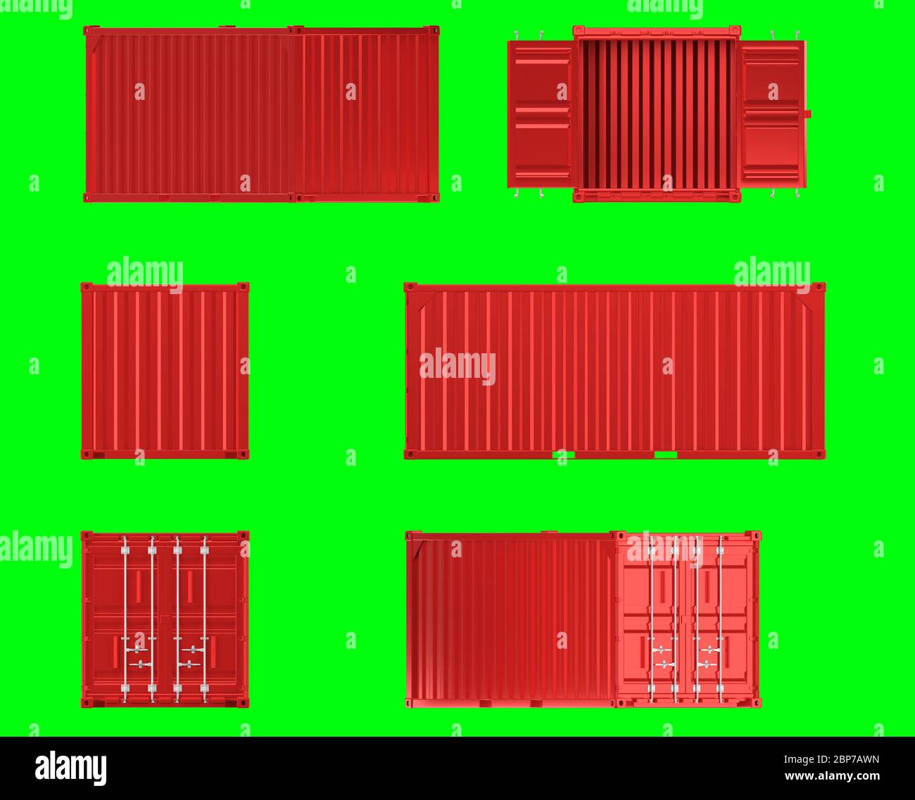 A high quality image of a red 20ft shipping container on a green ...