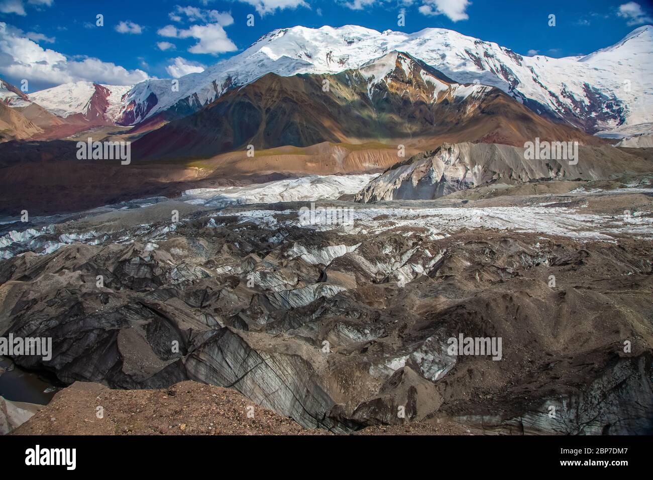Scenic landscape snowy mountain peaks. Hilly terrain. Beautiful nature ...