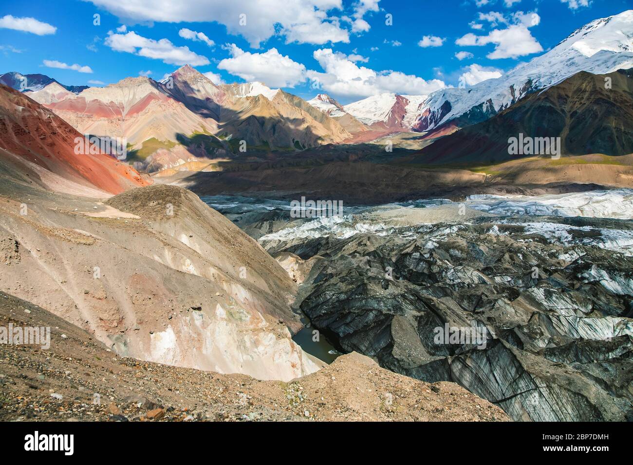 Scenic landscape snowy mountain peaks. Hilly terrain. Beautiful nature ...
