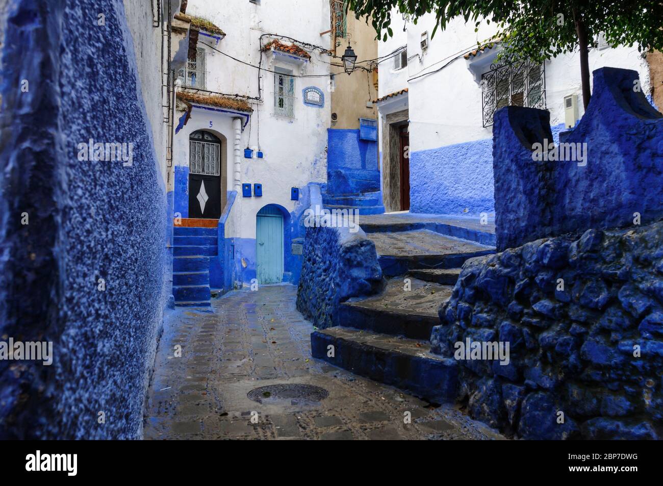 Street in the blue city Chefchaouen Stock Photo - Alamy