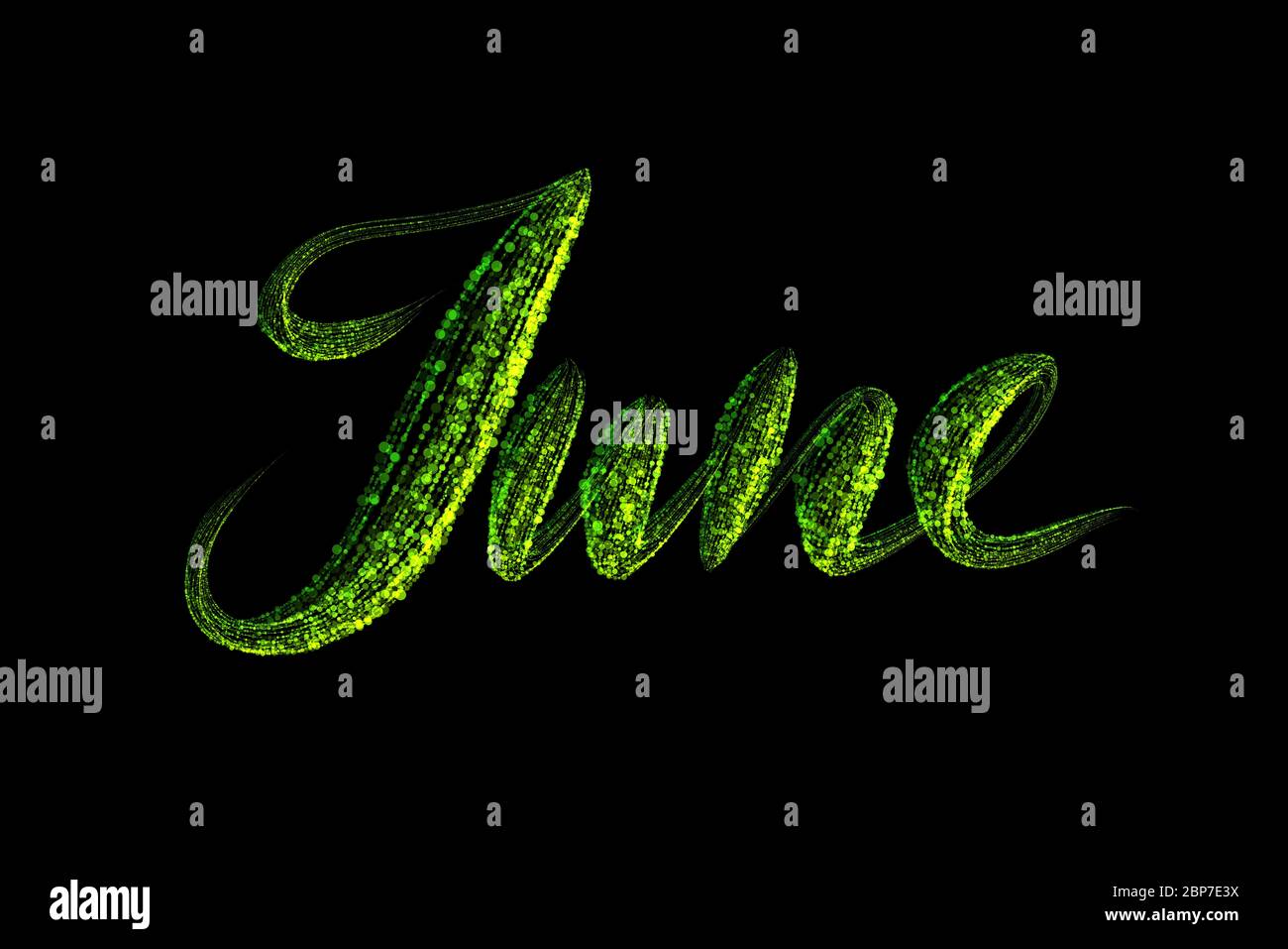June lettering word written with green luminous particles isolated on ...
