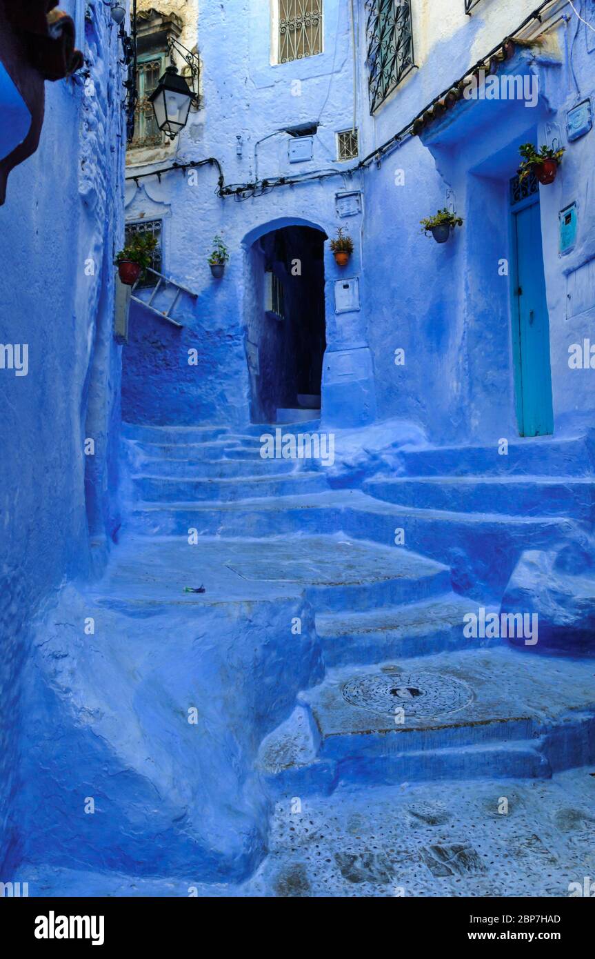 Street in the blue city Chefchaouen Stock Photo - Alamy