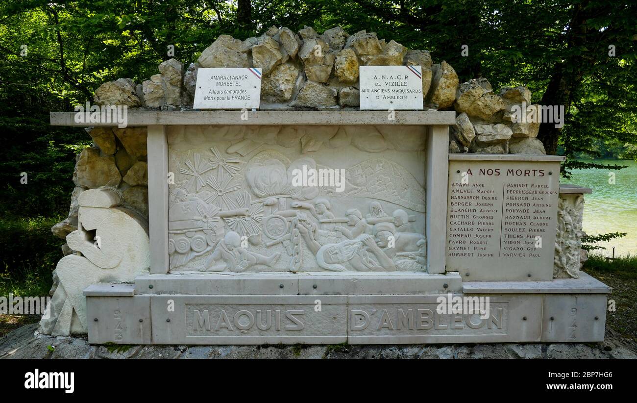 Memorial to the Maquis de l'Ain, Ambleon lake, Ain, France Stock Photo ...