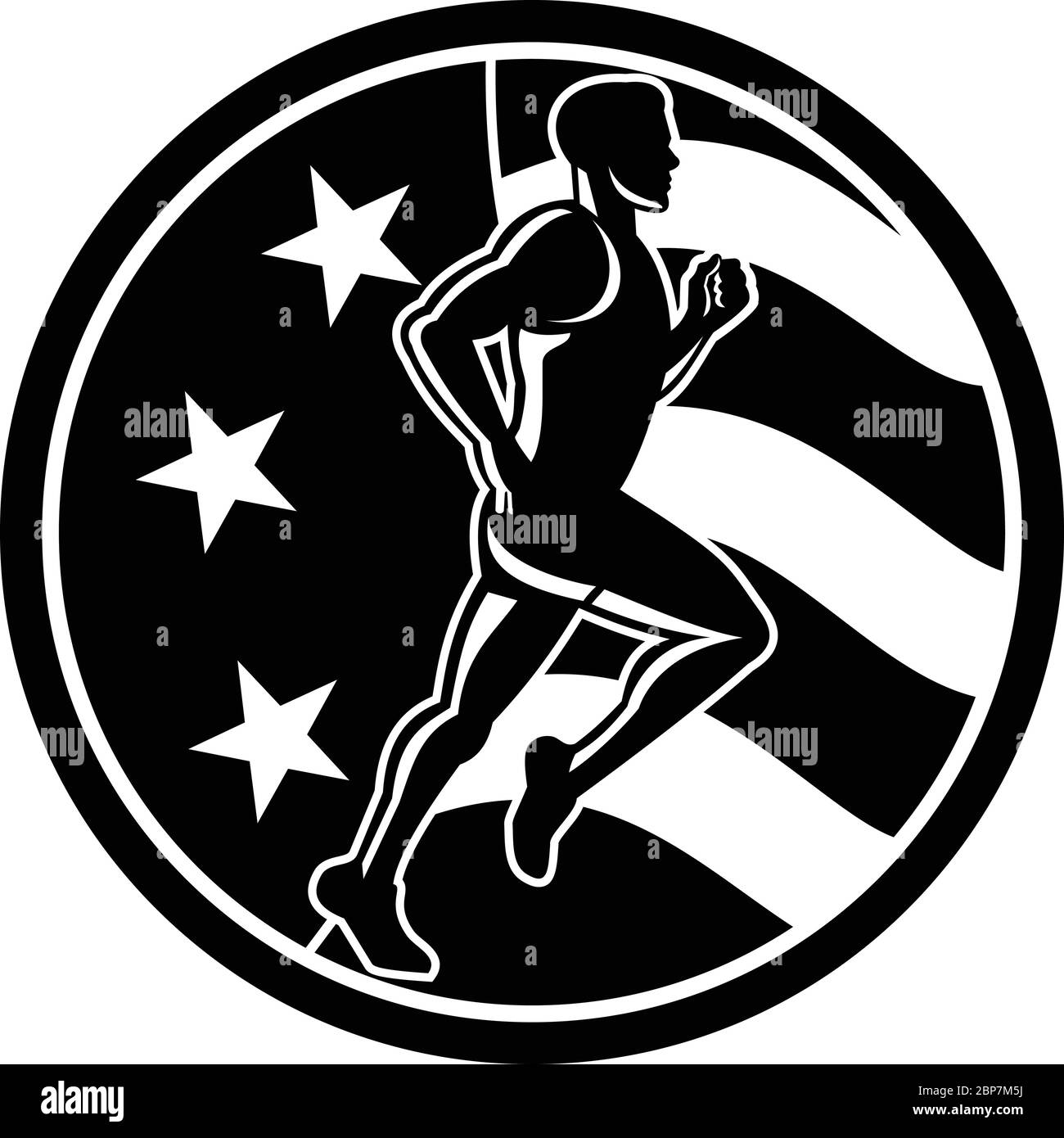 Black and White Retro style illustration of a silhouette of an American ...