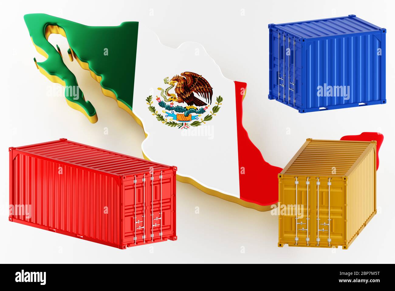 3D map of Mexico. Freight shipping in containers. Export from the country in containers. 3d ...