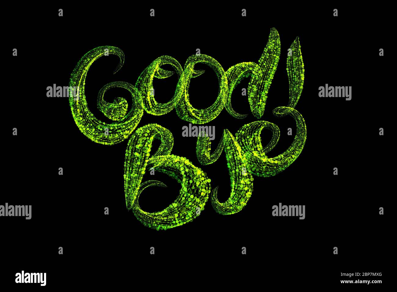 The word lettering Good Bye made by fresh green bio circles of confetti ...