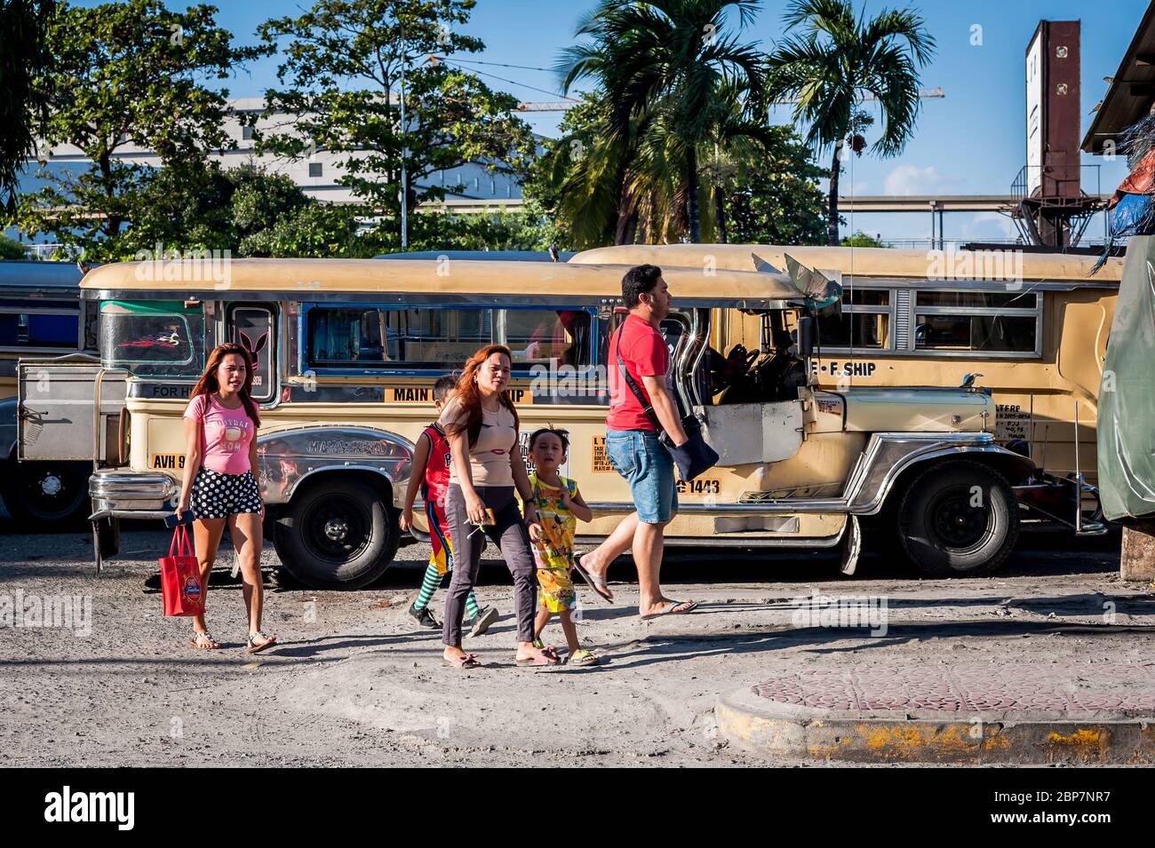 Classic jeepneys sat at the main bus stop in Angeles City, Luzon ...