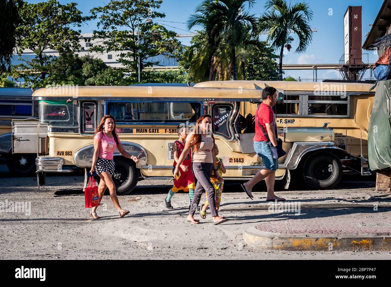 Classic jeepneys sat at the main bus stop in Angeles City, Luzon ...