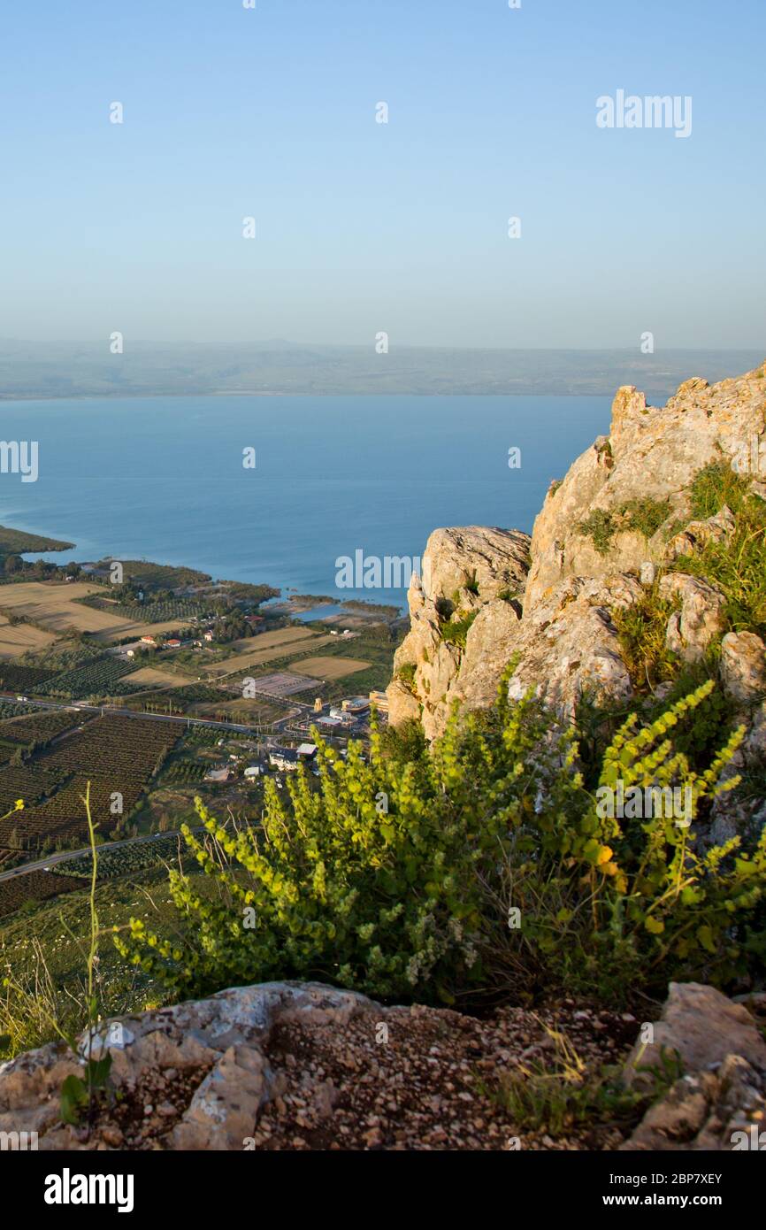 Overlooking lake Tiberias, Sea of Galilee, from mount Arbel, Israel ...