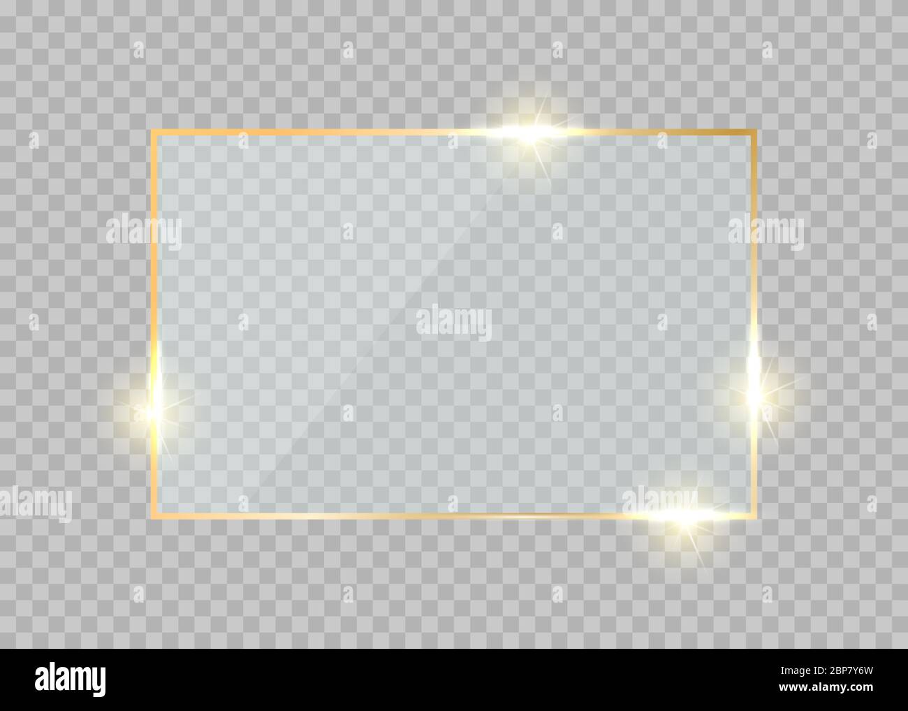 Gold glass frame. Rectangle golden glow border. Luxury vector realistic ...