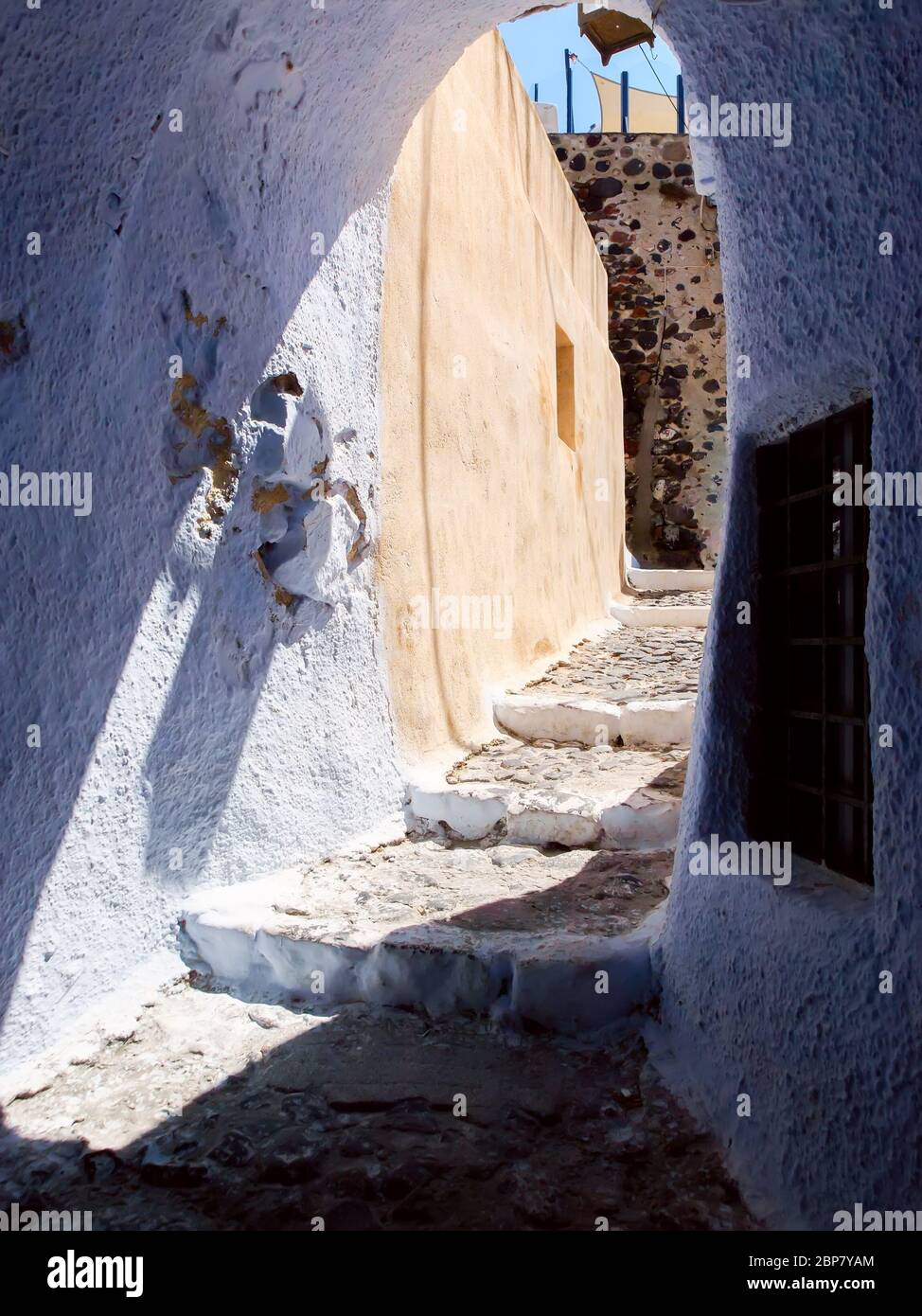 Pyrgos city street. Santorini island view. Cyclades, Greece Stock Photo ...