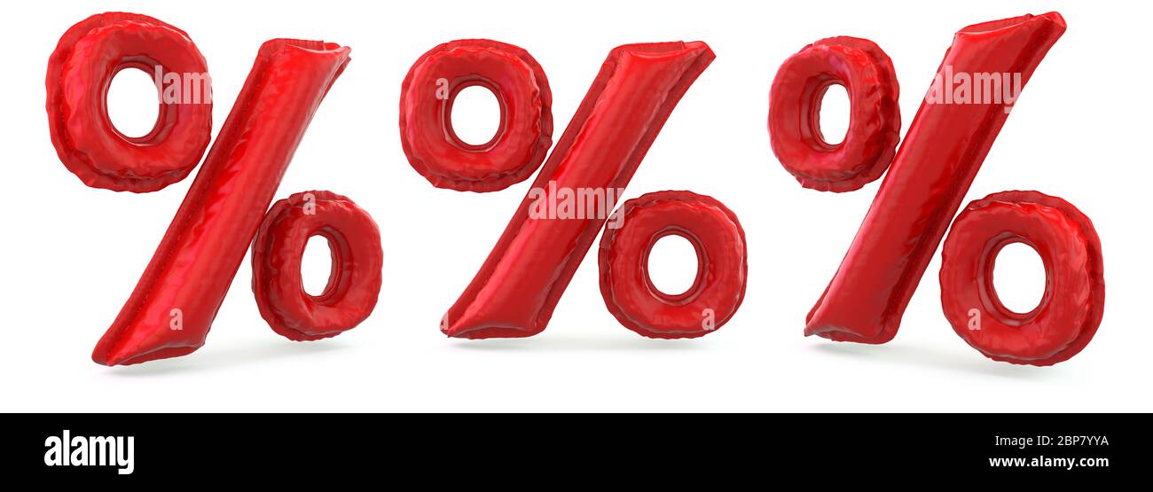 Percent symbol. Digital sign. Inflatable red balloon on background. 3D ...