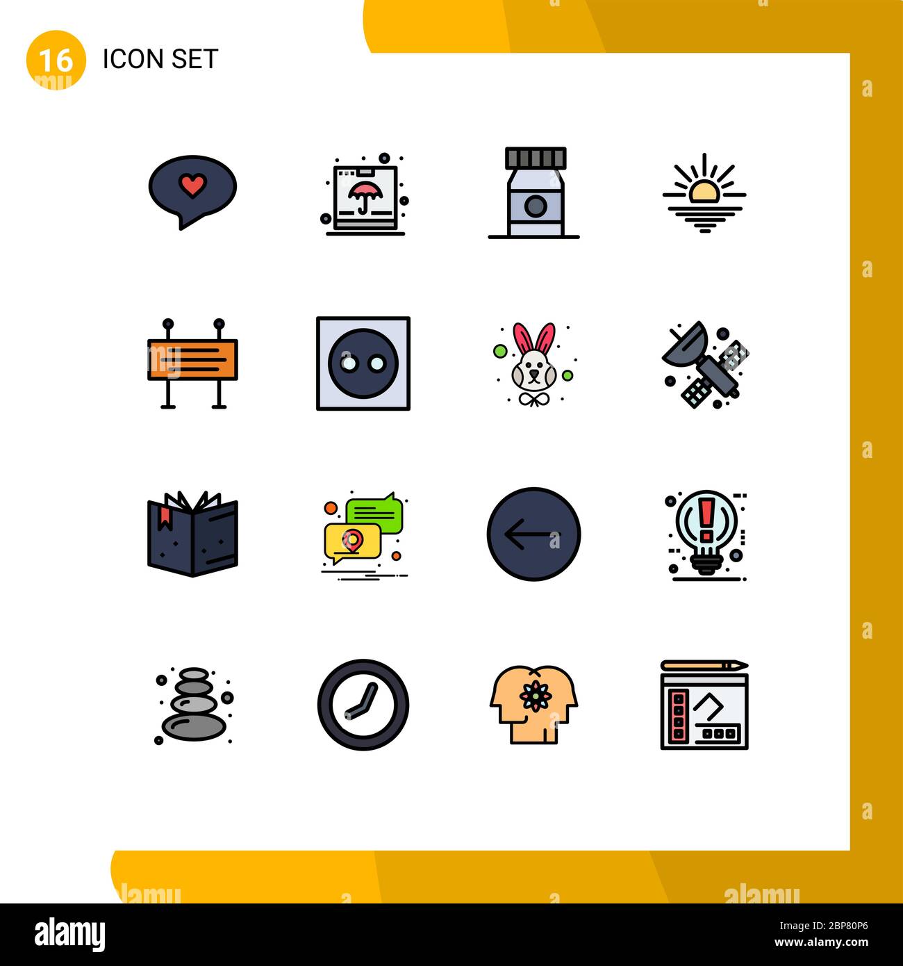 Universal Icon Symbols Group of 16 Modern Flat Color Filled Lines of ...