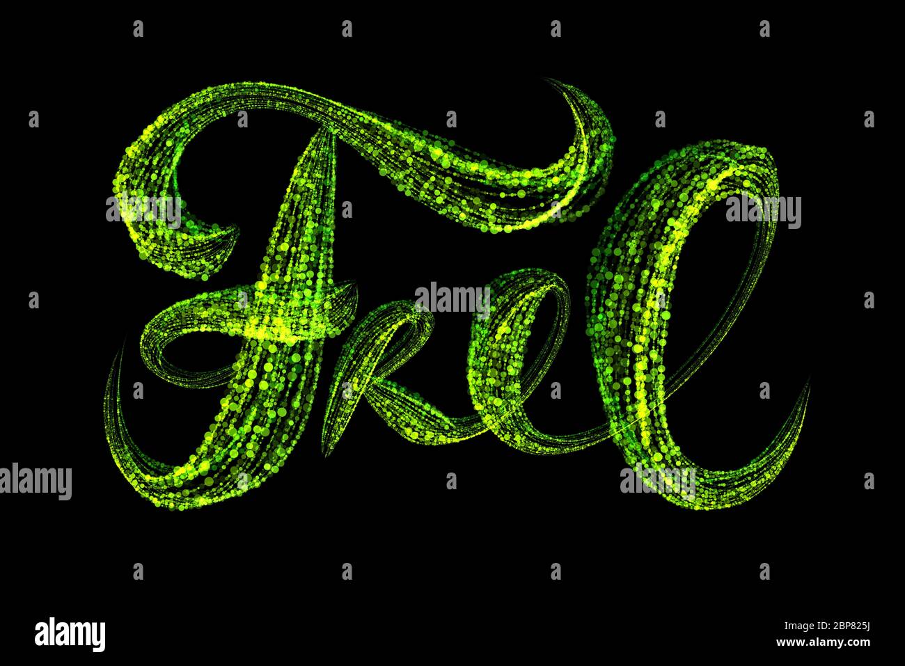 Free word lettering word written with green luminous particles isolated ...