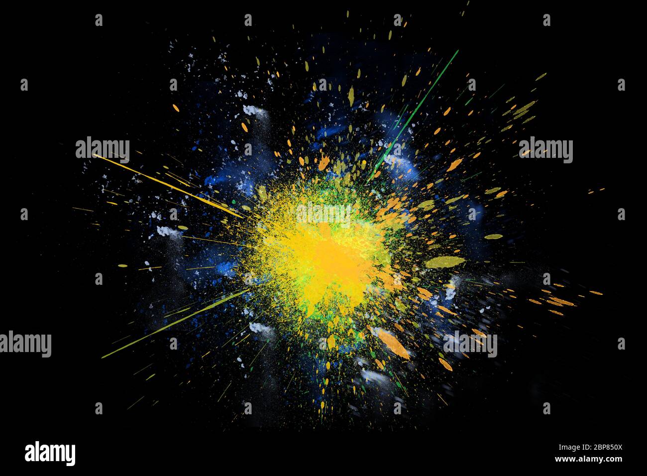 Freeze motion colorful powder paint exploding isolated on black dark ...