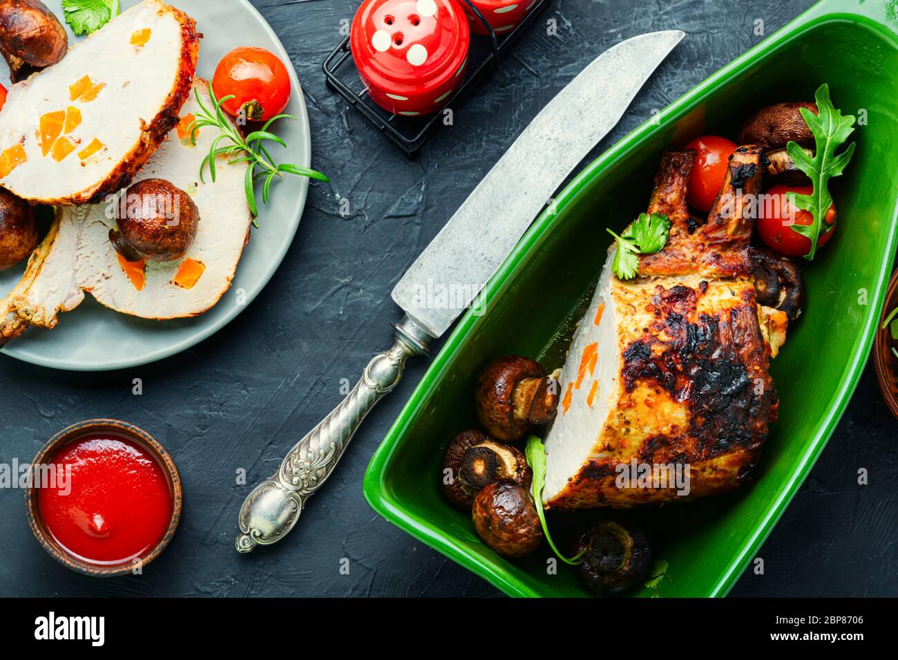 Pork loin or roasted rack of pork with vegetable.Grilled meat Stock ...