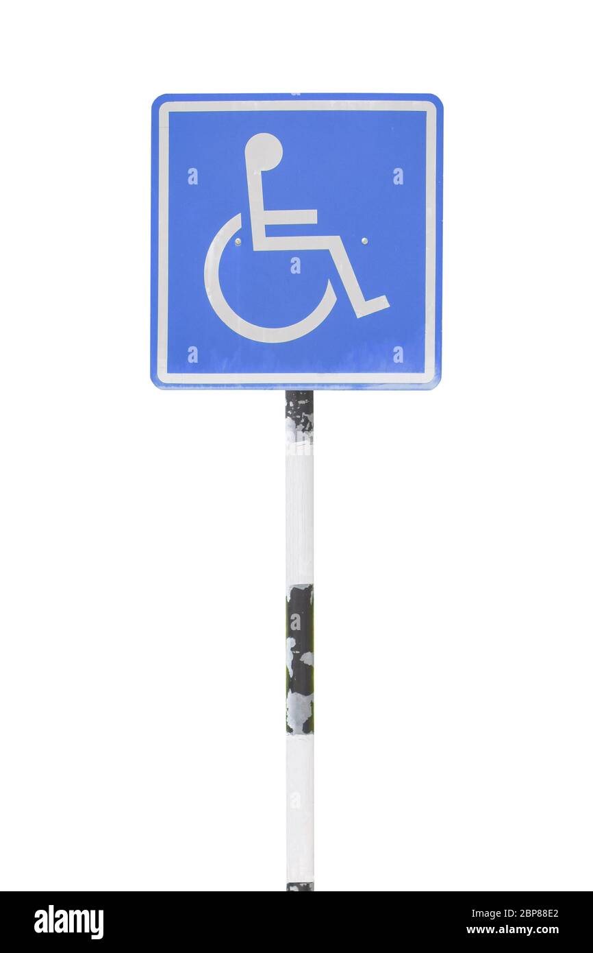 Blue handicapped sign parking spot. Disabled parking permit sign on ...