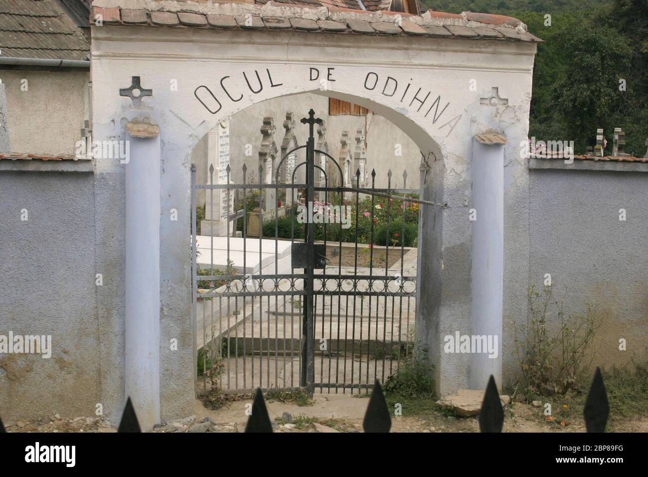 Gated Orthodox cemetery in Sibiel, Romania Stock Photo - Alamy