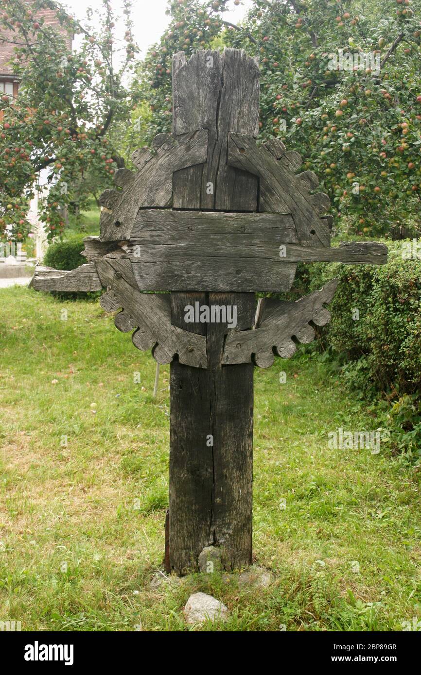 Old wooden cross in Sibiel, Romania Stock Photo - Alamy