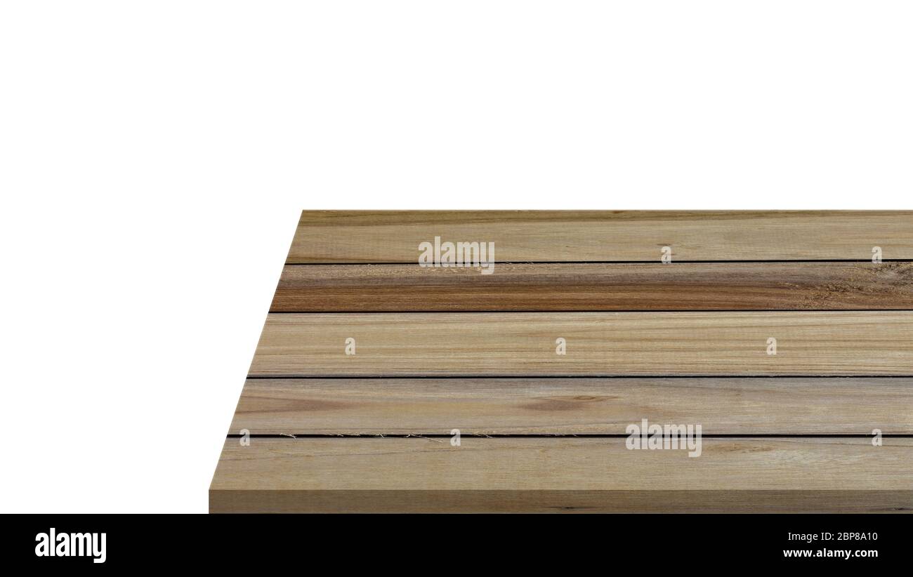 Perspective of wooden or log table corner from top view isolated on ...
