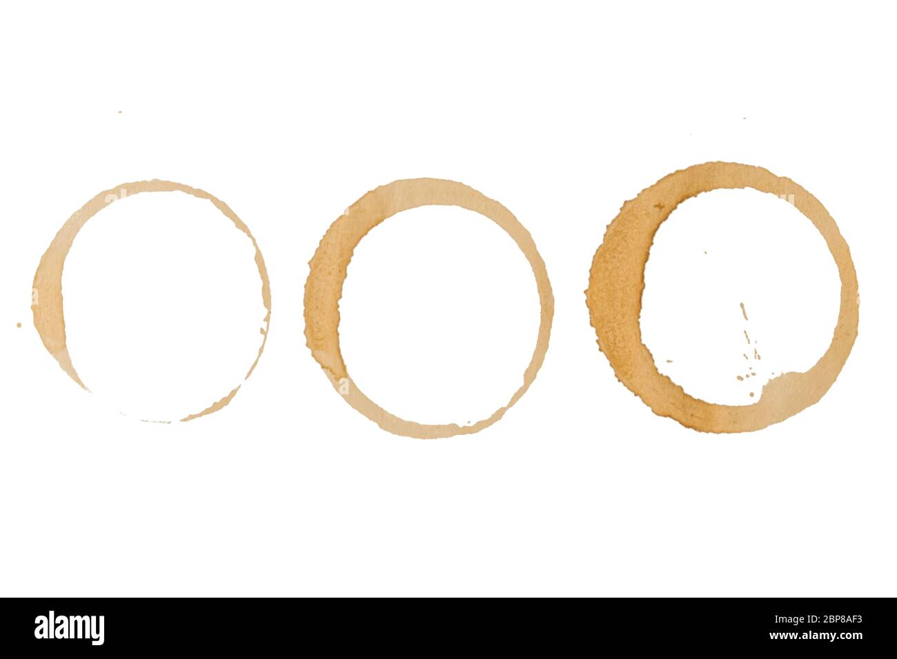 Coffee stains cups rings on a paper, Isolated on white background Stock ...