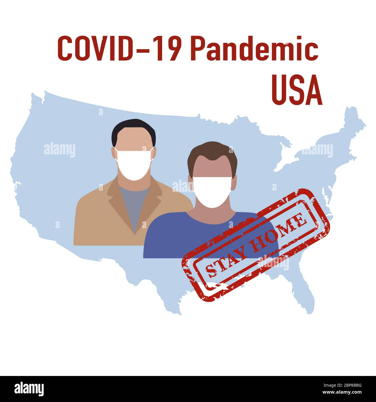 Vector illustration USA Map Covid-19 People in protective masks ...