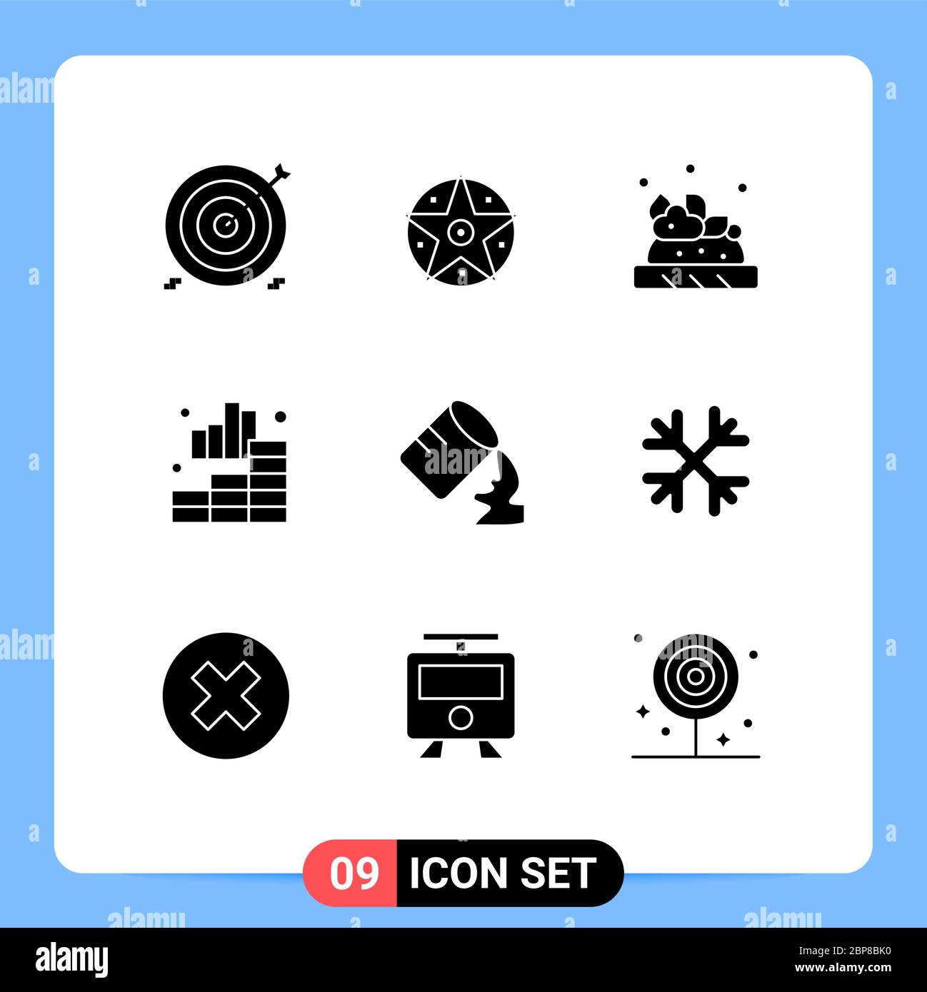 Group of 9 Solid Glyphs Signs and Symbols for water, graph, star, chart ...
