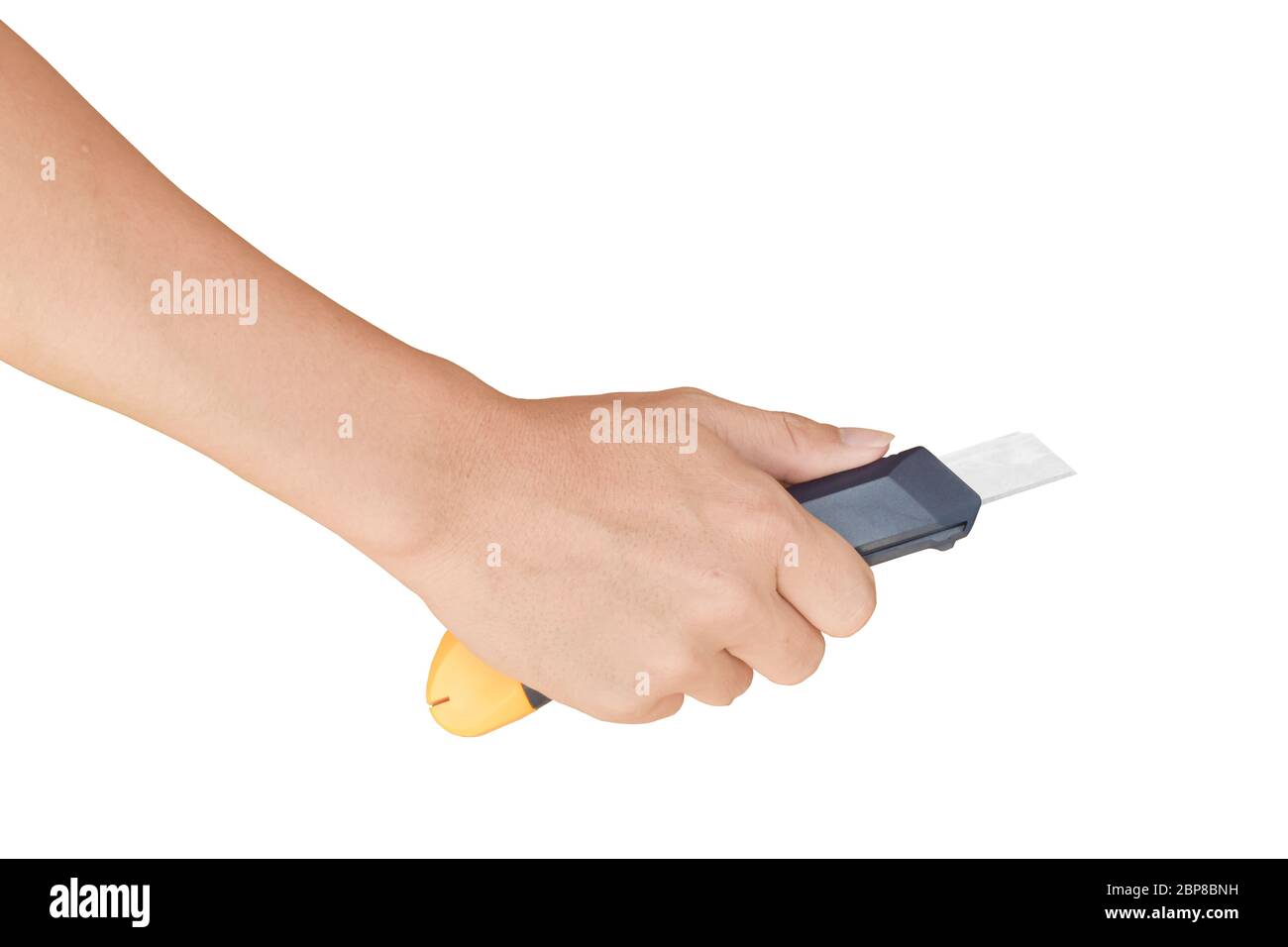 Hand holding cutter paper knife isolated on white background Stock ...