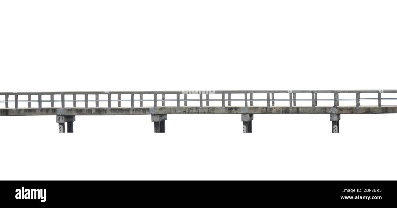 Old cement bridge and steel fence construction isolated on white ...