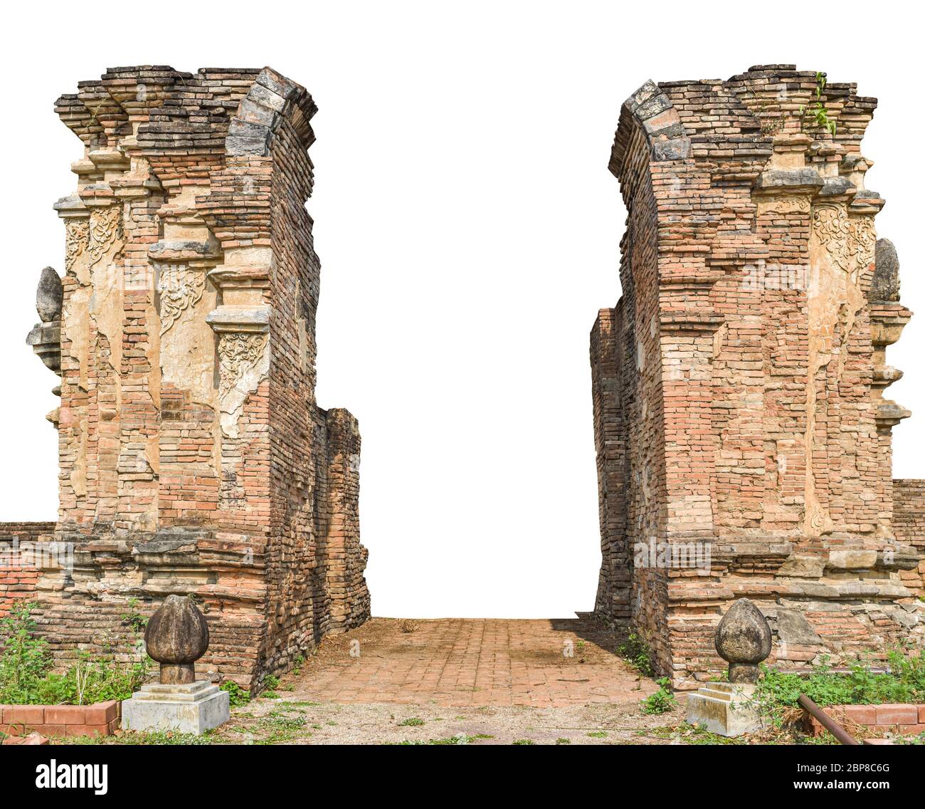 Antique brick entryway isolated on white background. object with ...