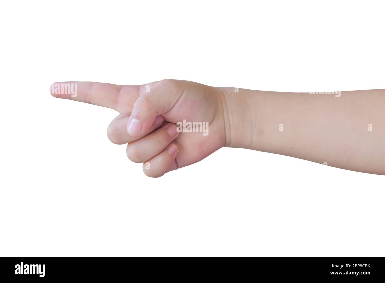 child hand pointing isolated on white background, with clipping path ...