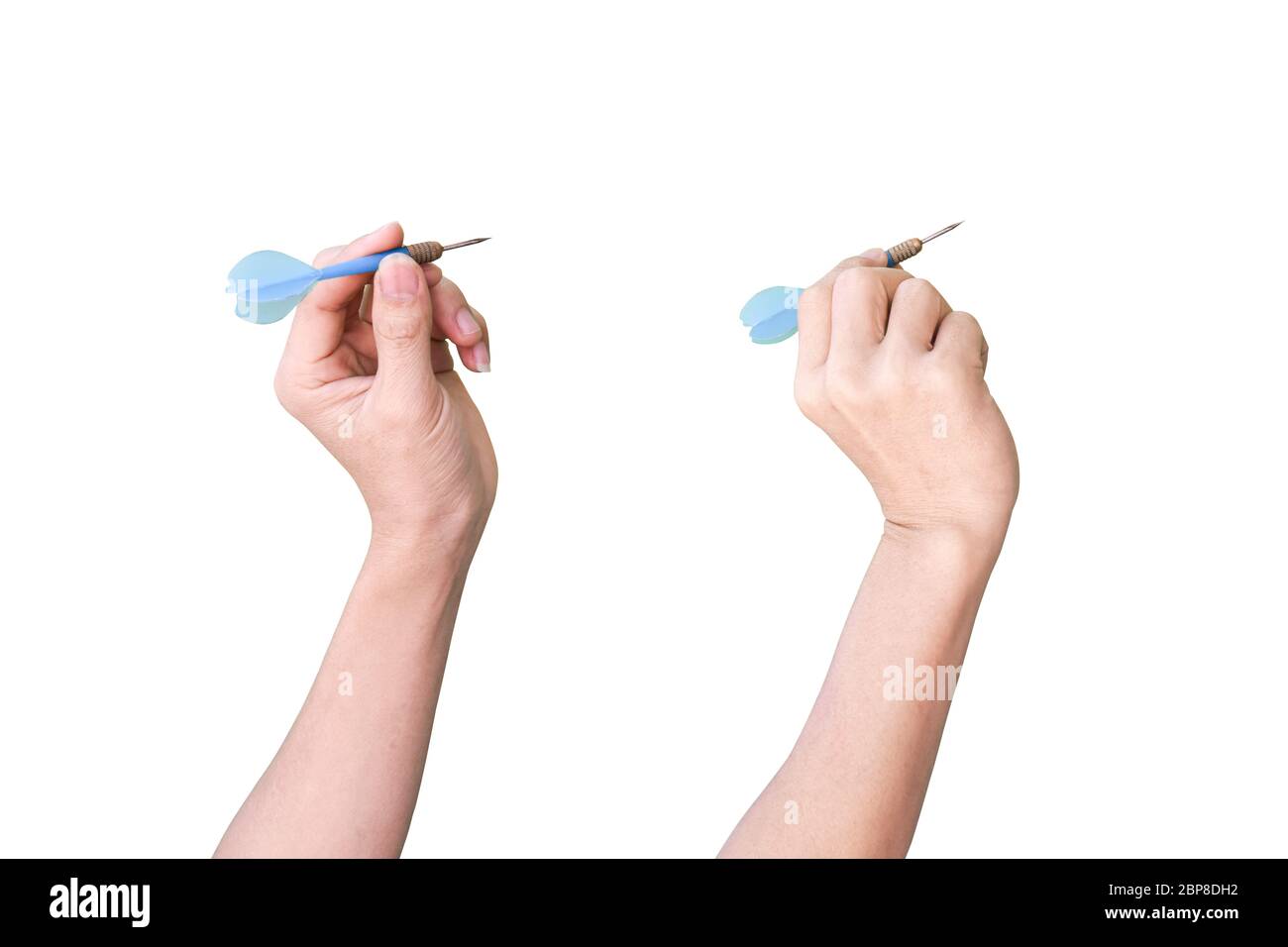 male hand holding a darts isolated on white background with clipping ...