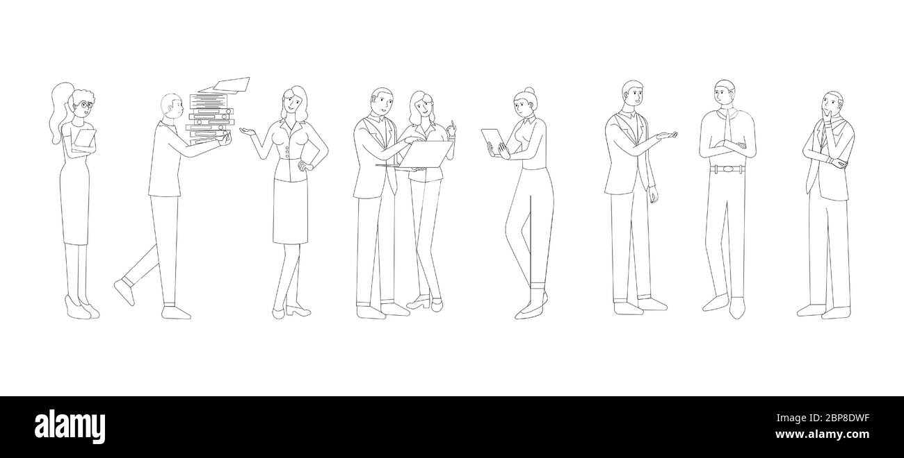 Set of business people, company director, secretary. Monochrome ...