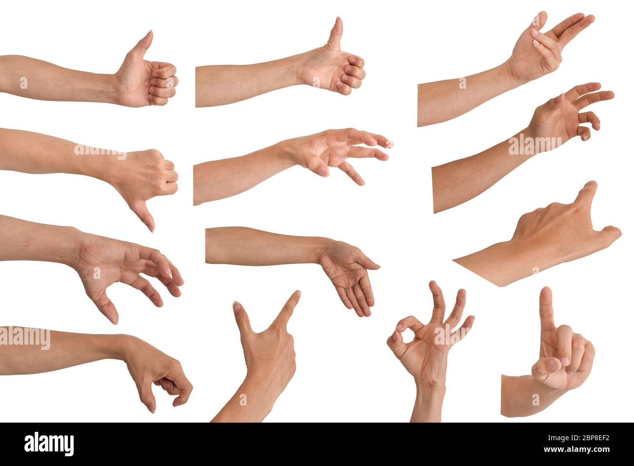 Set of male hand multiple collection in gestures isolated on white ...