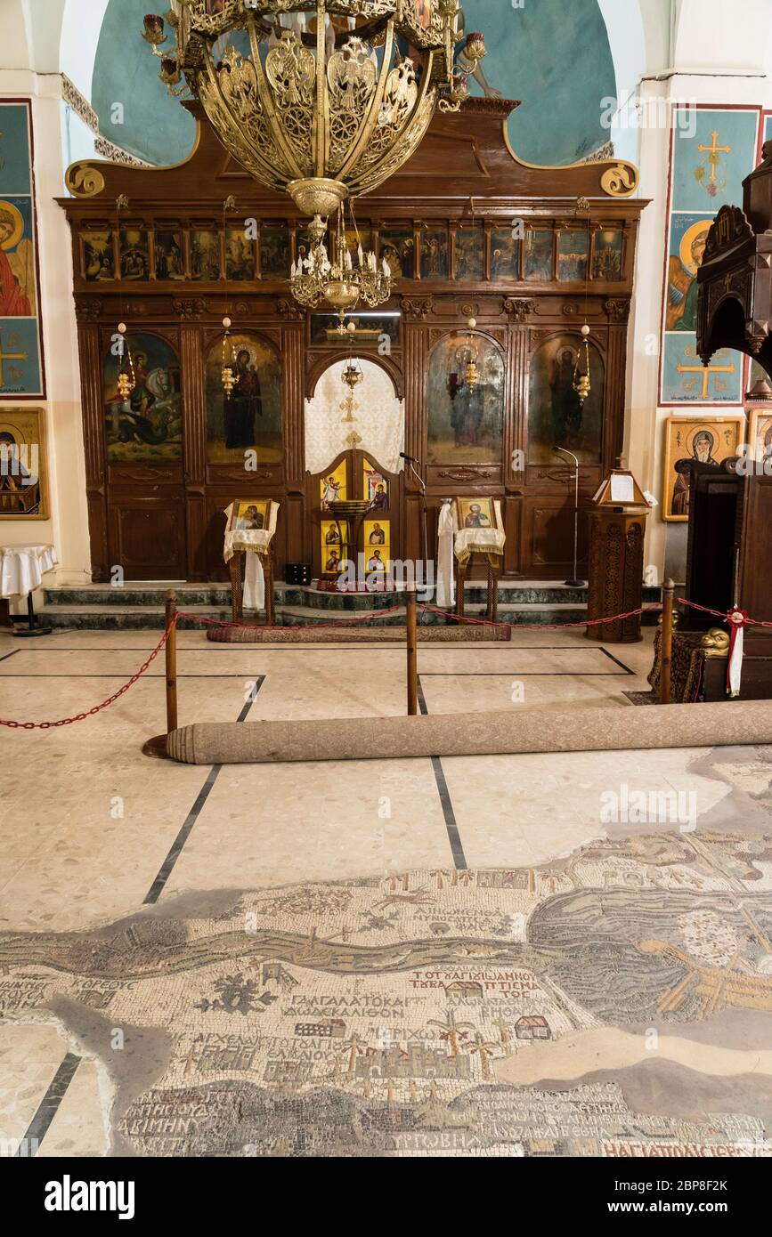 Jordan, Madaba, The famous mosaic map of Palestine, called the Madaba ...
