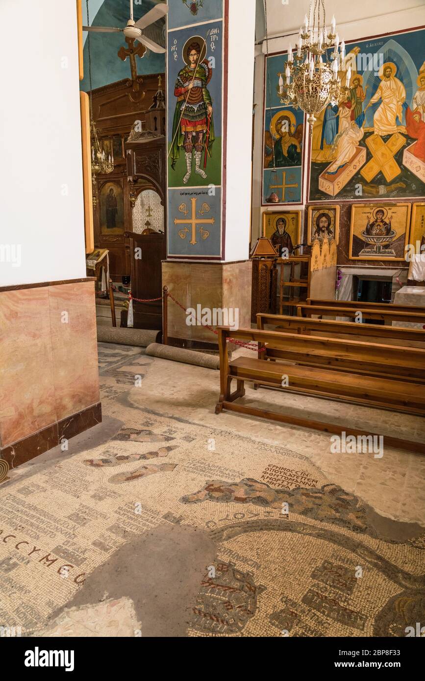 Jordan, Madaba, The famous mosaic map of Palestine, called the Madaba ...