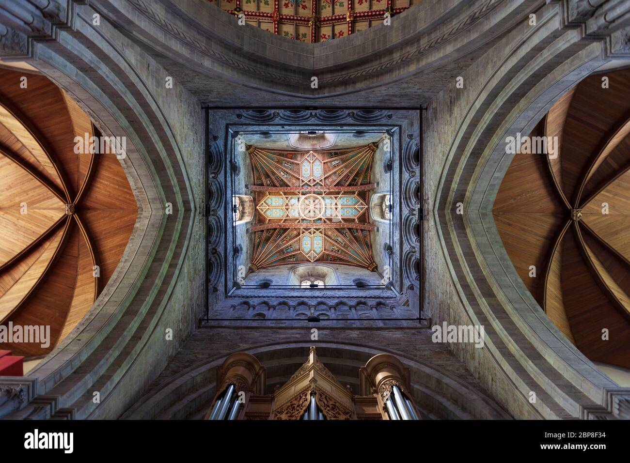 Looking up at the ceiling under the clock tower at Saint David's ...
