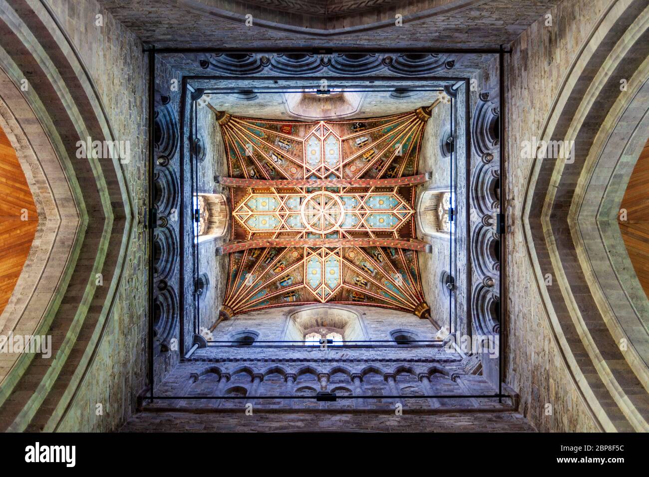 Looking up at the ceiling under the clock tower at Saint David's ...