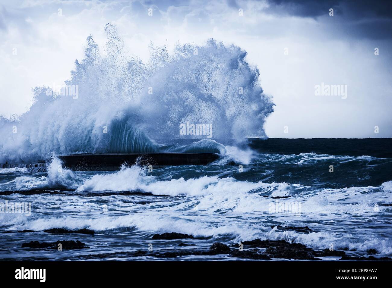Stormy ocean waves, beautiful seascape, big powerful tide in action ...