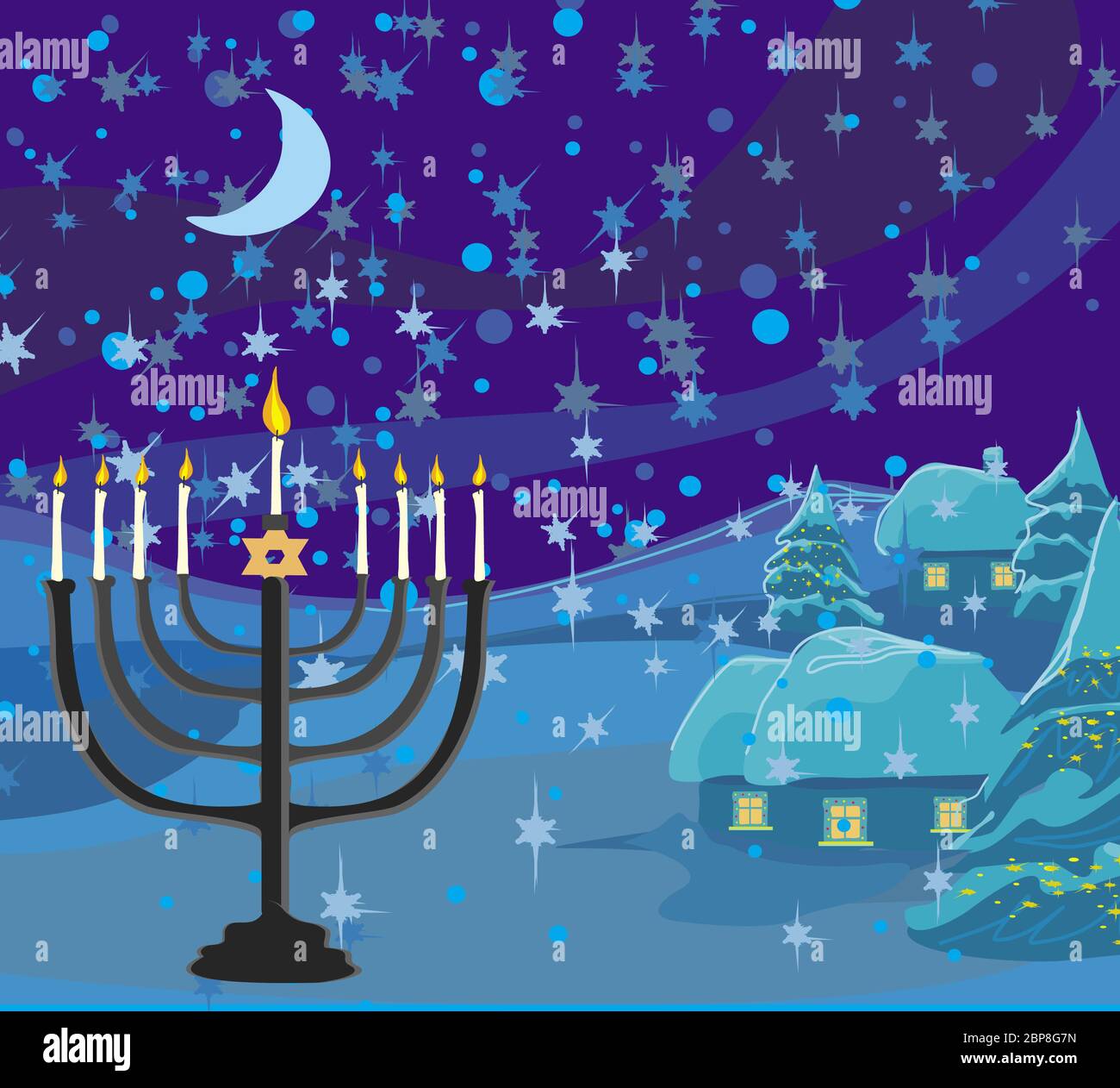 Winter christmas scene hanukkah menorah abstract card hi-res stock ...