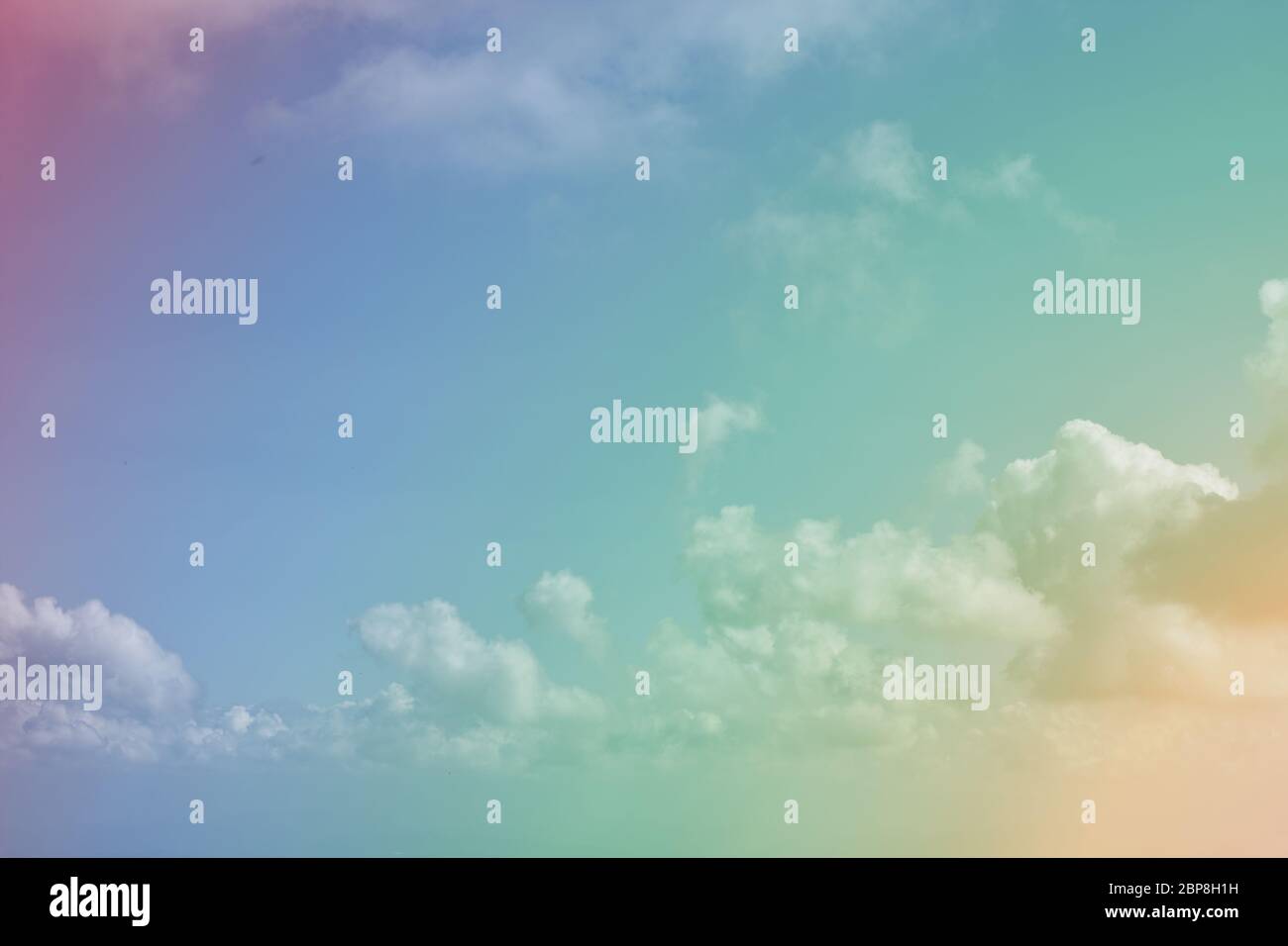 Sunshine clouds sky with a pastel soft color. Abstract blurred cyan ...